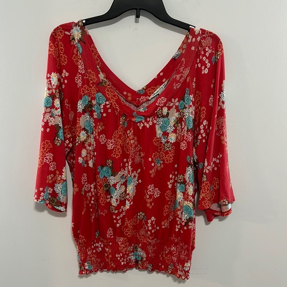 American Rag | Tops | American Rag V Neck Top Red With Floral Print ...
